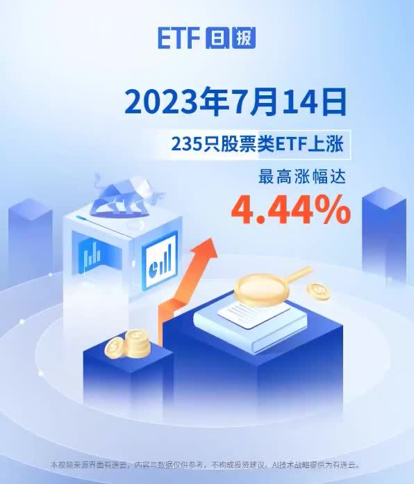 ETF日报 | 7月14日沪指上涨0.04%，235只股票类ETF上涨、最高上涨4.44%_凤凰网视频_凤凰网