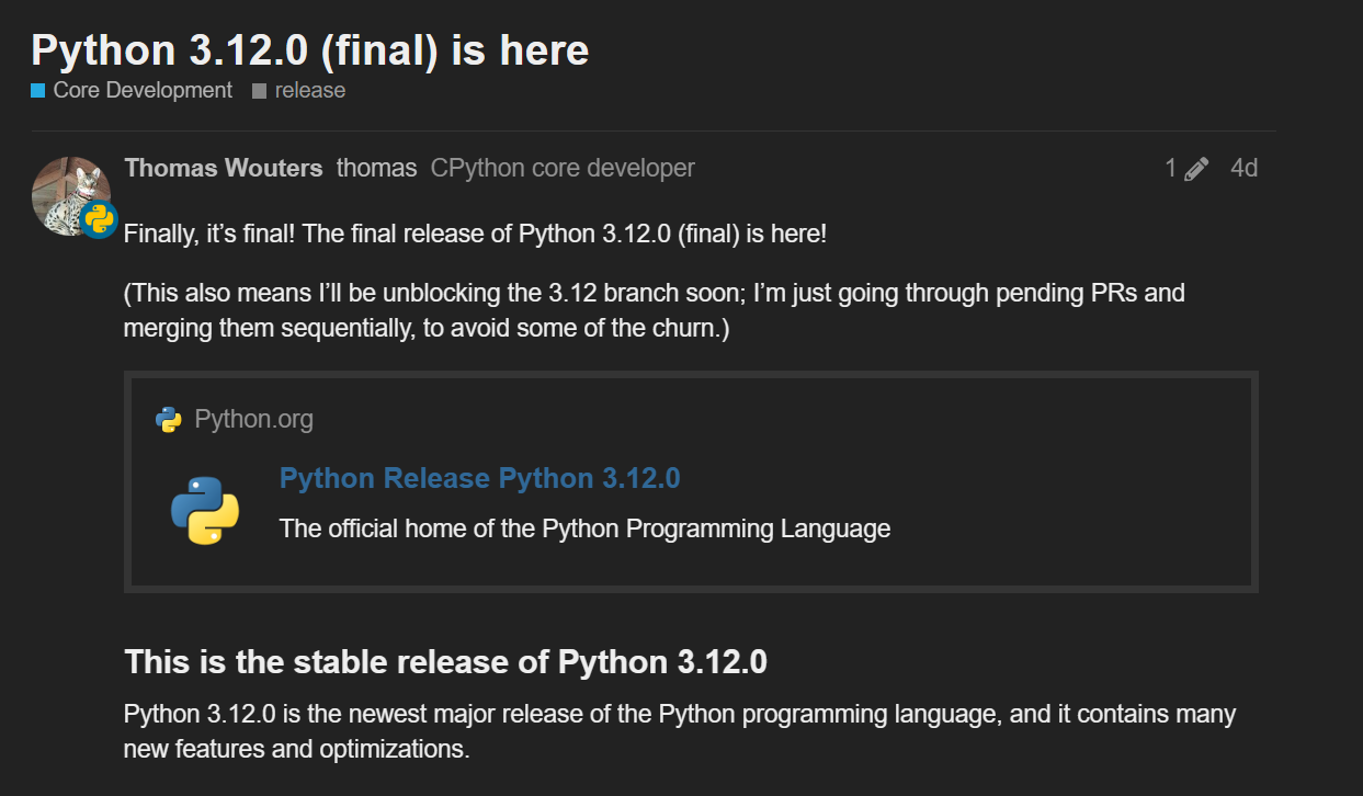 Python3.12版本正式推出：f-string 解析改进，整体性能提升5%