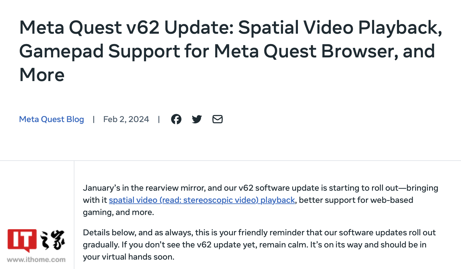 Meta Quest 2/3/Pro VR获推v62系统更新，支持播放苹果Vision Pro头显空间视频_凤凰网
