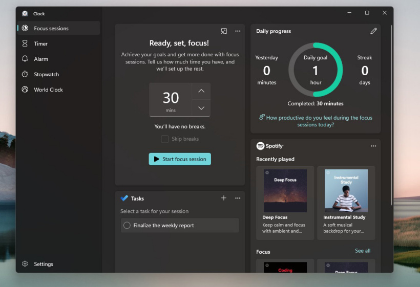 微软Win11全新时钟App上手体验：集成Spotify音乐_凤凰网