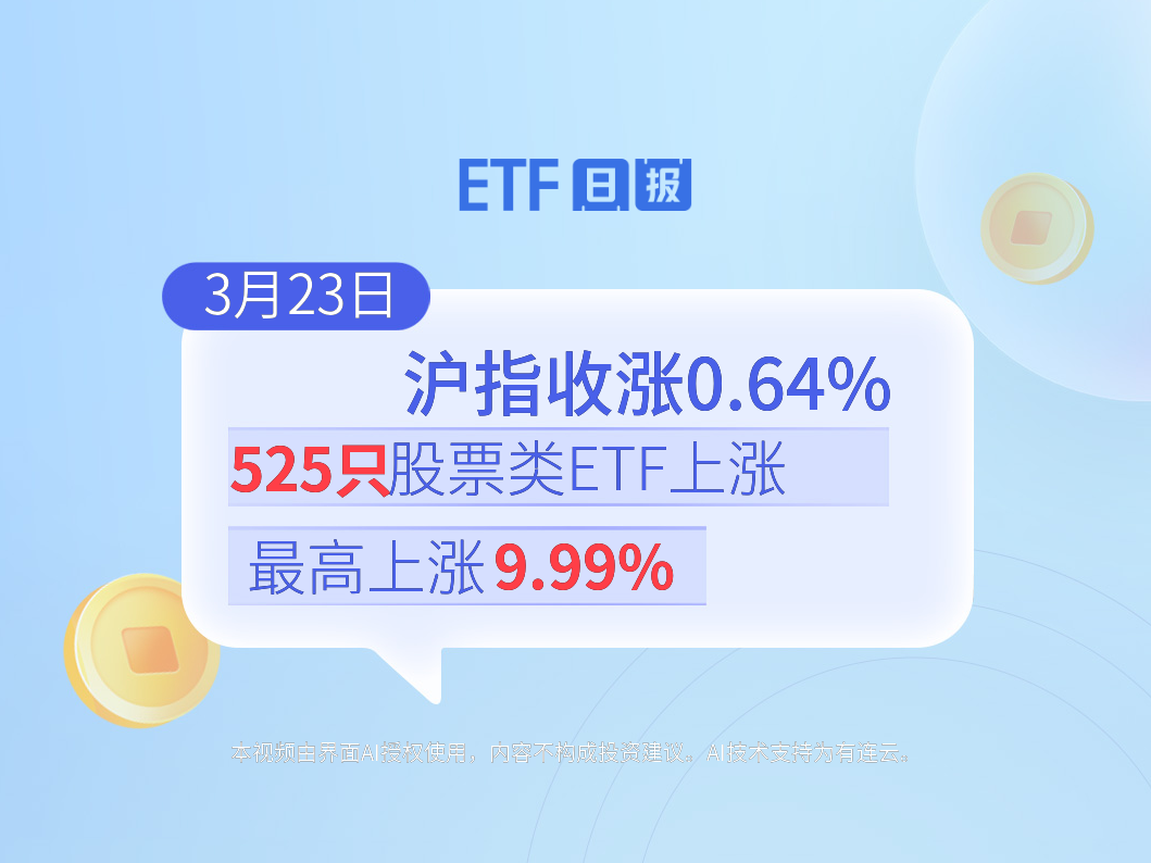 ETF日报 | 3月23日沪指收涨0.64%，525只股票类ETF上涨、最高上涨9.99%_凤凰网视频_凤凰网