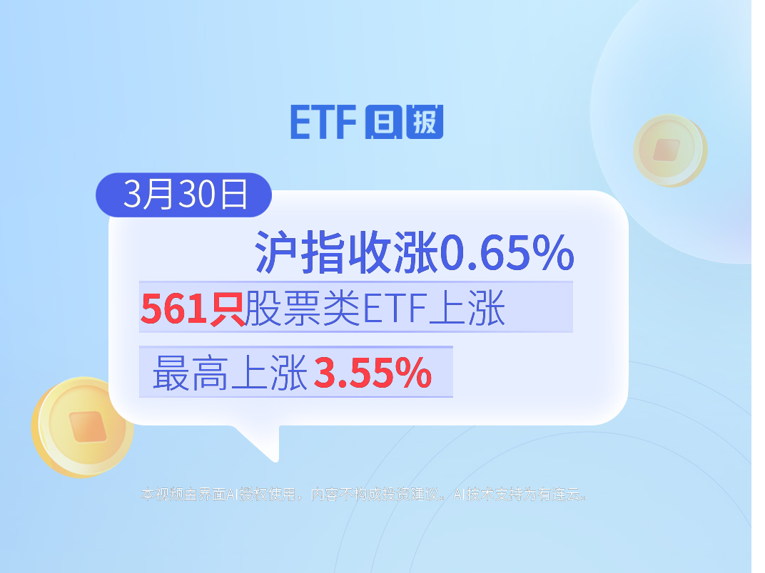 ETF日报 | 3月30日沪指收涨0.65%，561只股票类ETF上涨、最高上涨3.55%_凤凰网视频_凤凰网