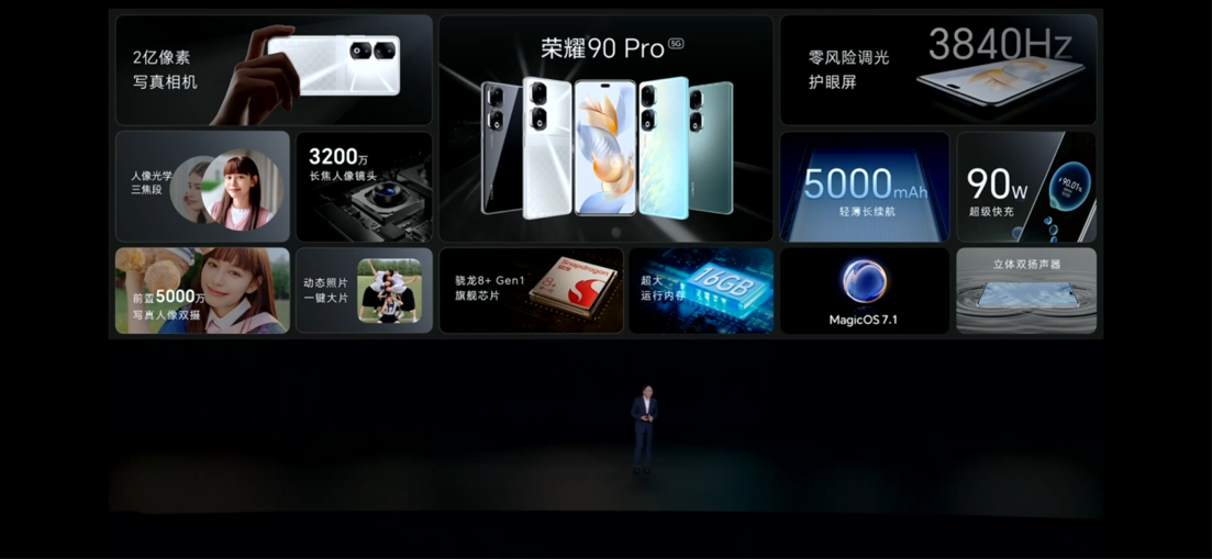 荣耀90Pro发布：2亿像素主摄+超高频调光屏 售3299元起