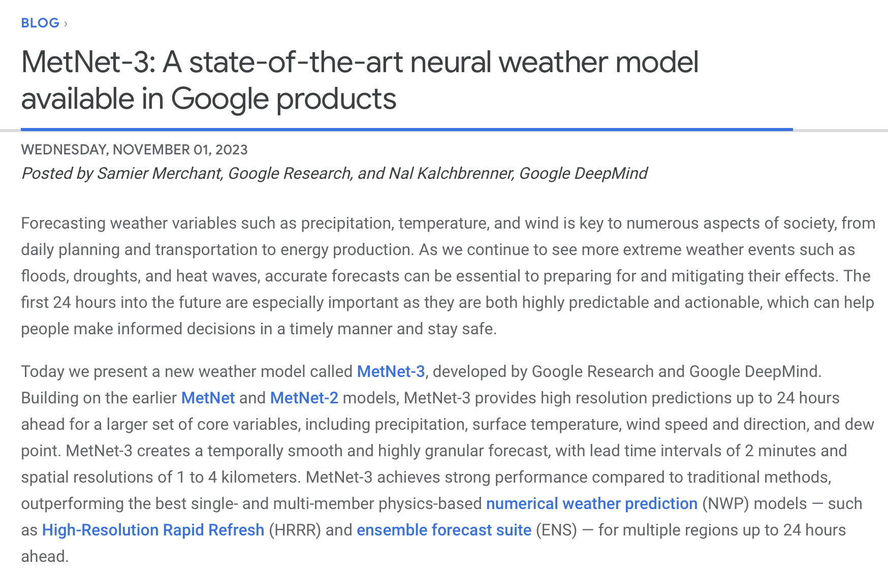 谷歌推出“先进天气预报AI”MetNet-3，号称预测结果超过传统物理模型_凤凰网