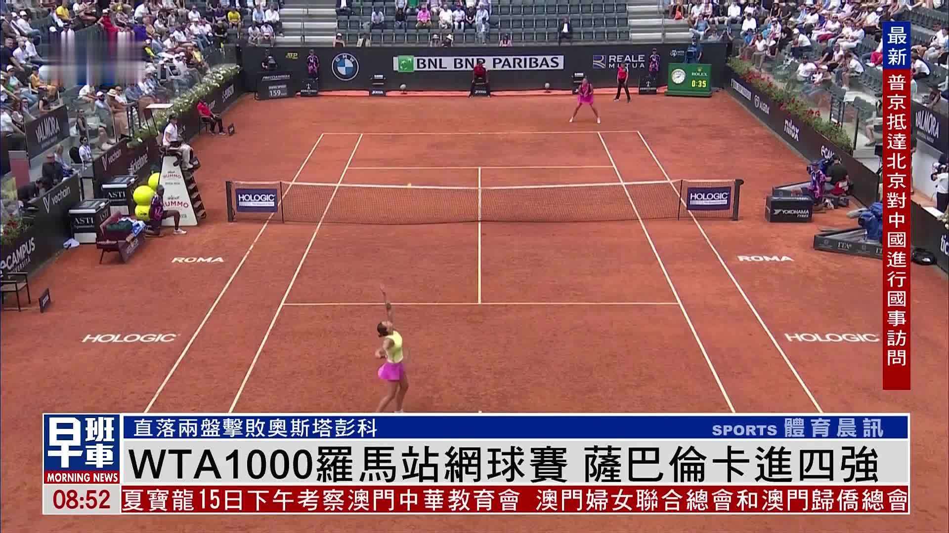 WTA1000罗马站网球赛 萨巴伦卡进四强_凤凰网视频_凤凰网