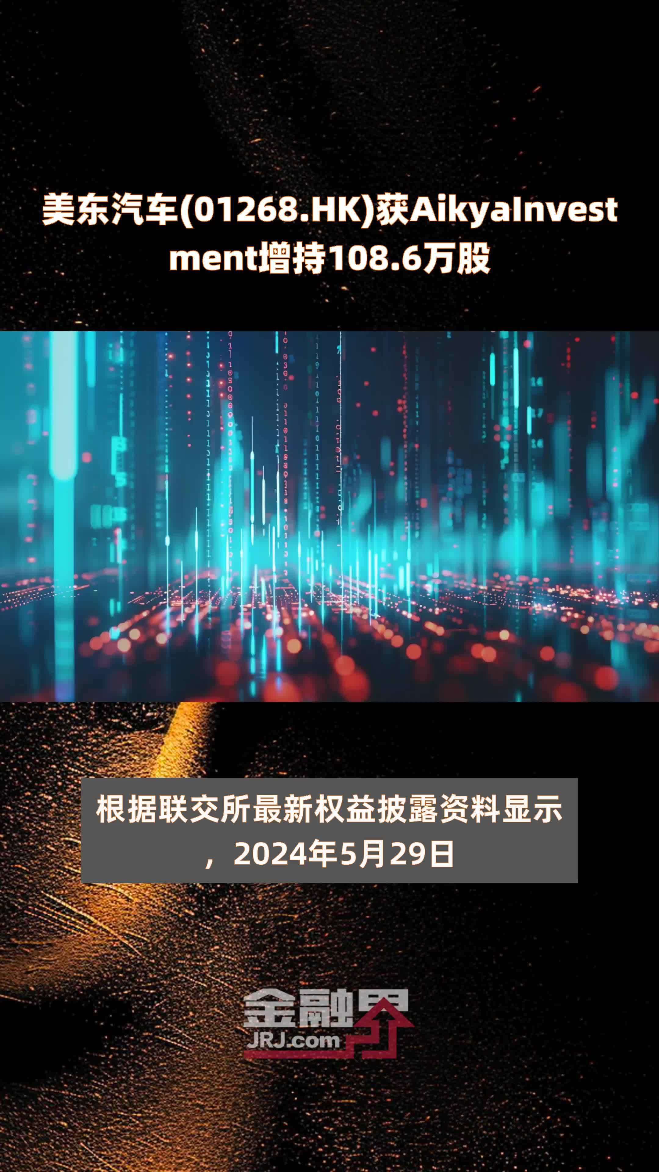 美东汽车(01268.HK)获AikyaInvestment增持108.6万股 |快报_凤凰网视频_凤凰网