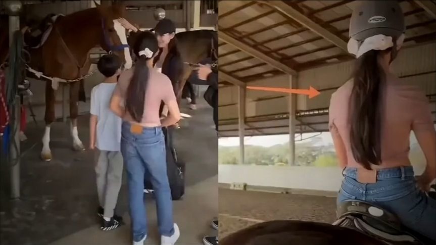 大s女儿外出游玩照曝光，穿t恤牛仔裤身材苗条，弯腰驼背像大s凤凰网娱乐凤凰网