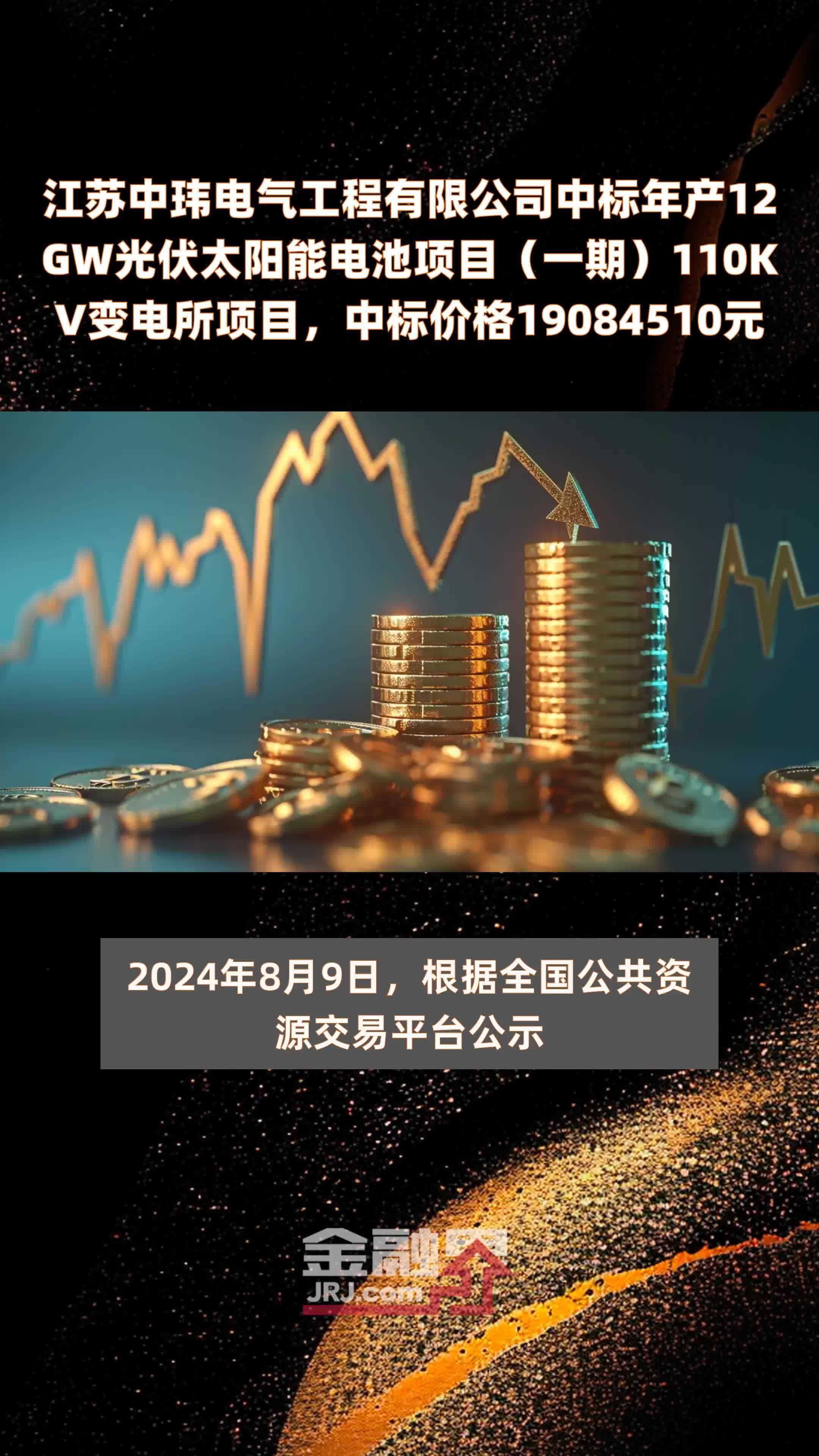 江苏中玮电气工程有限公司中标年产12GW光伏太阳能电池项目（一期）110KV变电所项目，中标价格19084510元 |快报_凤凰网视频_凤凰网