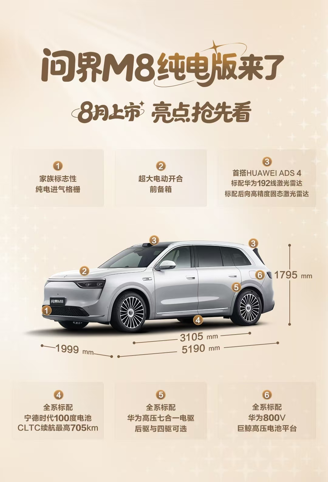 问界M8纯电版定于8月上市 搭载乾崑智驾ADS 4.0/纯电续航705km_凤凰网